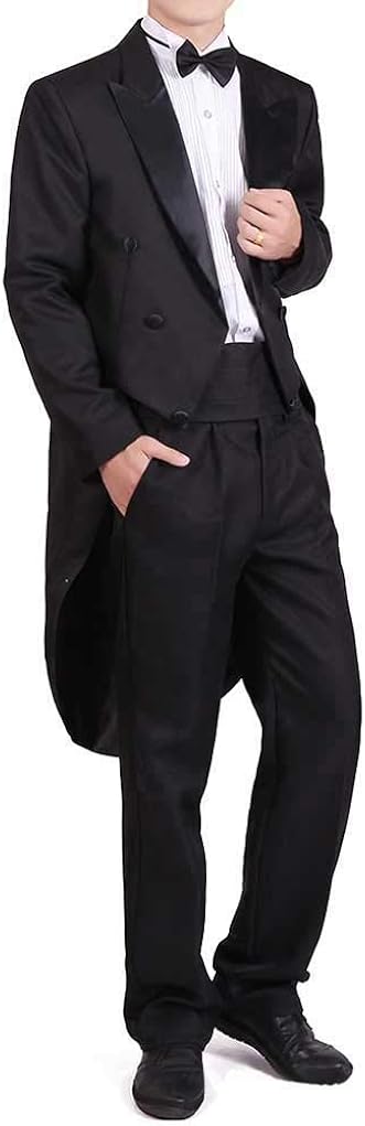 Men Formal Magic Show Costume Tailcoat Jacket Tuxedo Suits 4 Piece ...