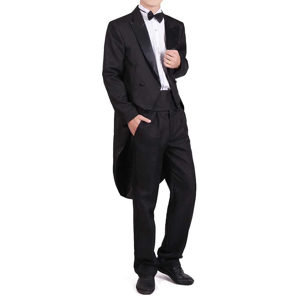 Men Formal Magic Show Costume Tailcoat Jacket Tuxedo Suits 4 Piece ...