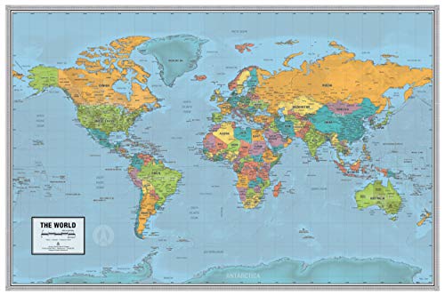 Laminated World Voyager Map Poster | Bright Style Map | Includes The ...