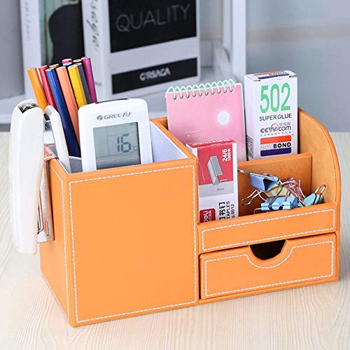 KINGFOM Wooden Struction Leather Multi-function Desk Stationery ...