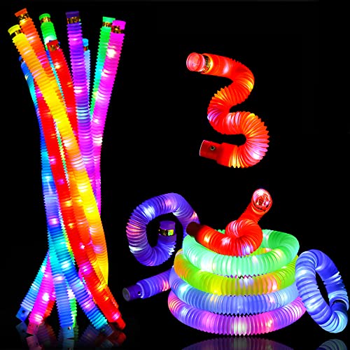 8 Pack LED Light Up Pop Tubes Sensory Toys Glow Sticks,Fine Motor ...