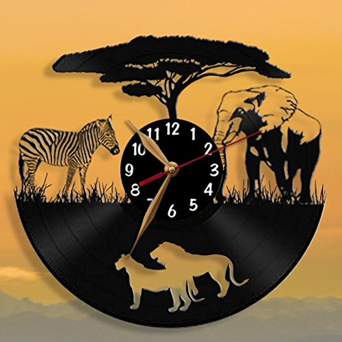 Buy Africa, Animals Clock, Vinyl Record Lion, Zebra, Wall Clock 12 inch ...