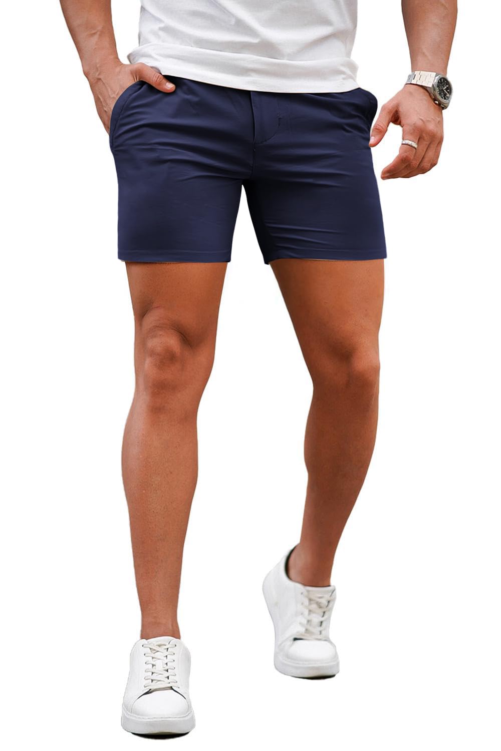 GINGTTO Mens Slim Fit Shorts Skinny Chino Short Tapered Leg Stretch ...