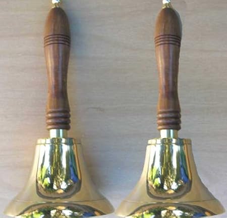 Solid Brass Hand Bell Set of 2, Wood Handle - Brass Clappers -Great ...