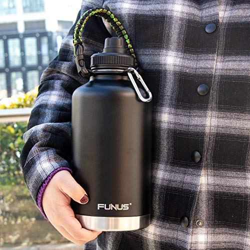 FUNUS Half Gallon Insulated Gym Water Bottle 64 oz Vacuum Stainless ...