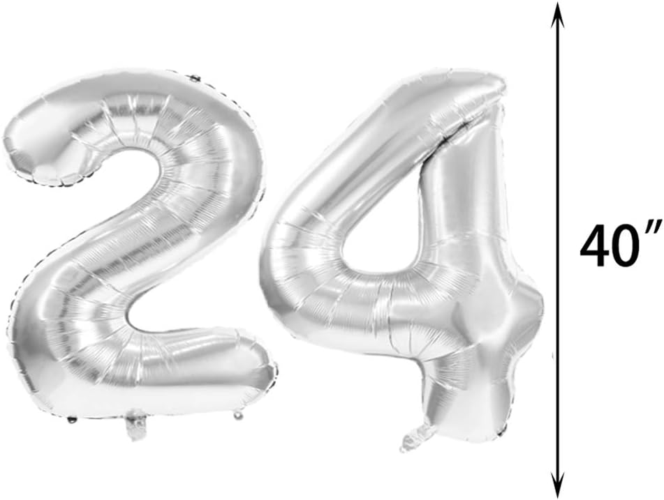 24th Birthday Decorations Party Supplies,24th Birthday Balloons Silver ...