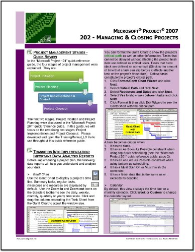Buy Microsoft Project Standard & Professional 2007 Quick Reference Guide: Introduction to ...