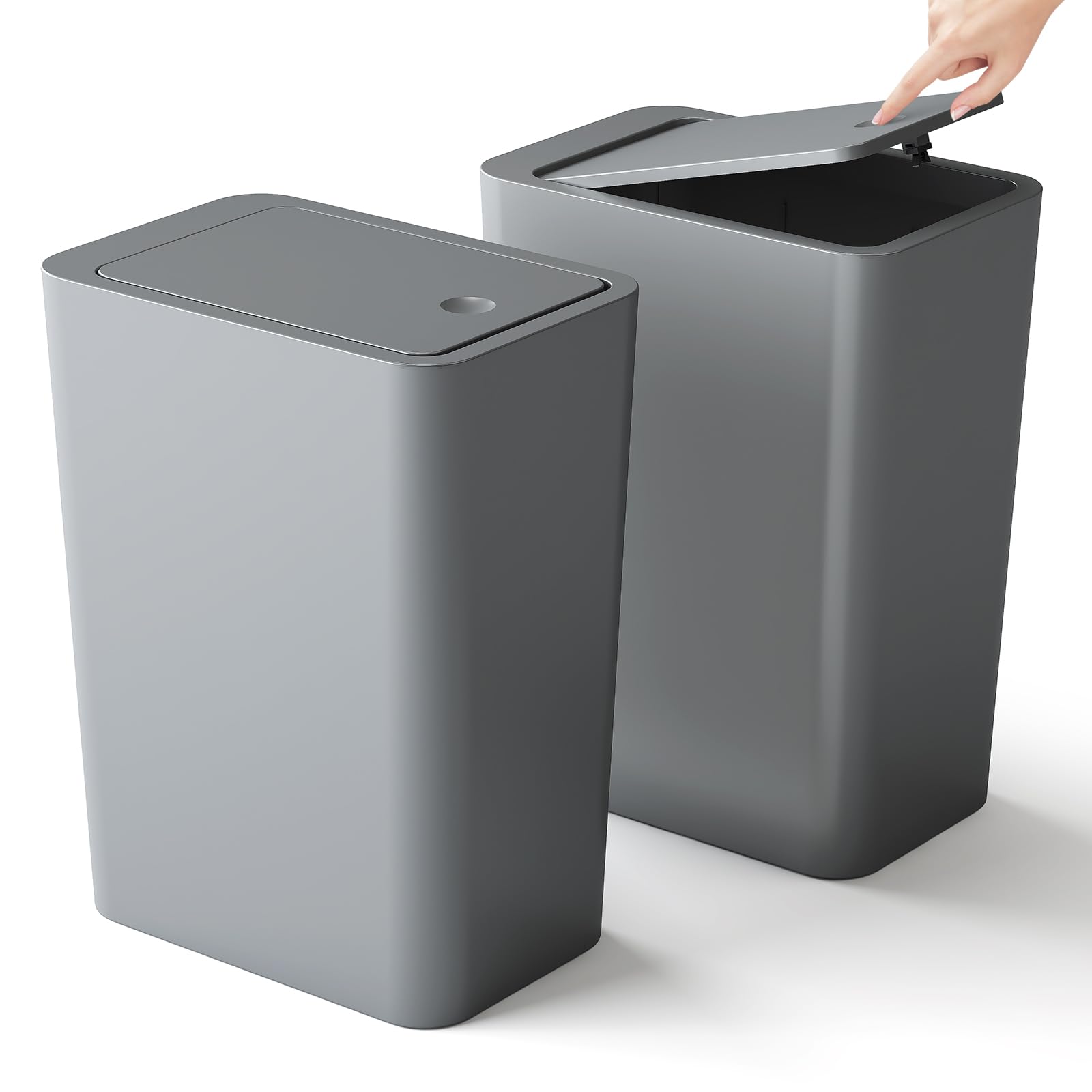 4 Gallon Bathroom Trash Can with Lid, 15 Liters Slim Garbage Can with ...