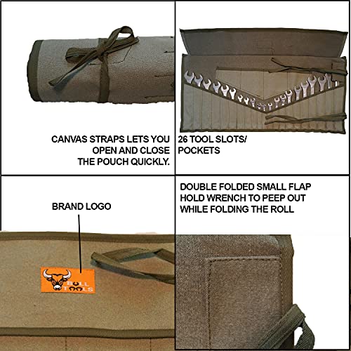BULL TOOLS Wrench Roll Organizer Metric & SAE Roll Up Tool Pouch Bag ...