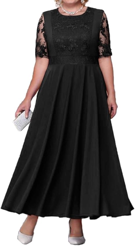 Tea Length Mother of The Bride Dresses Lace Half Sleeve Evening Formal ...