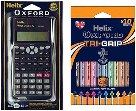 Helix Oxford Scientific Calculator & Helix Oxford Tri-Grip Pens (10 pack of Assorted Colours ...