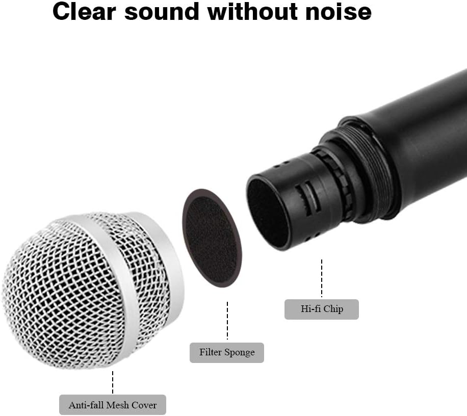Wireless Microphone, UHF Wireless Rechargeable Handheld Microphone with ...