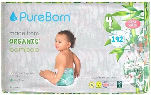 Pureborn Organic Natural Bamboo Baby Disposable Diapers-From 7 to 12 Kg ...