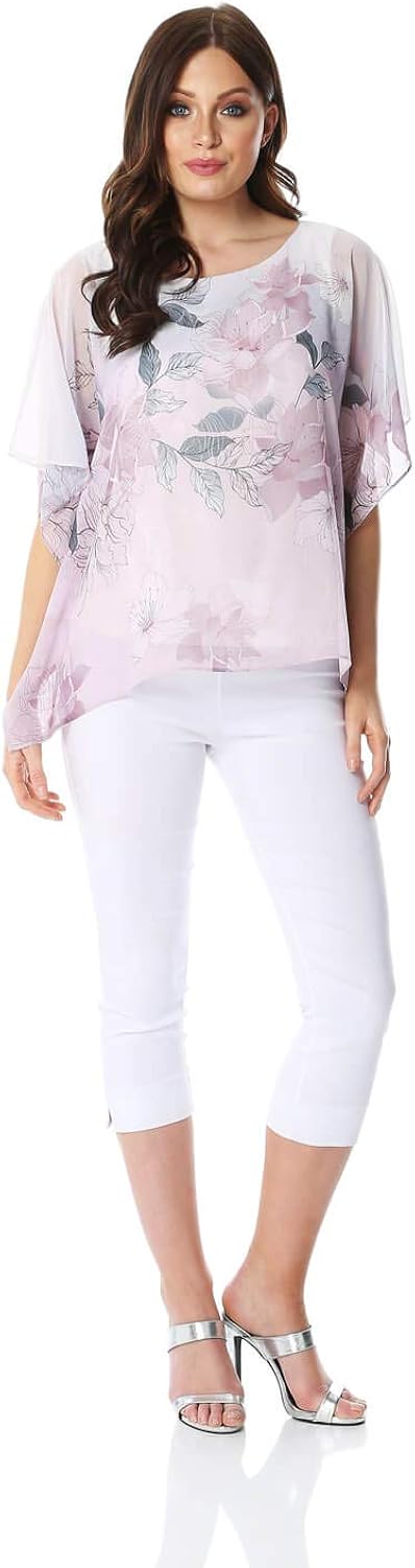Roman Originals Women Floral Chiffon Overlay Top - Ladies Smart Casual ...