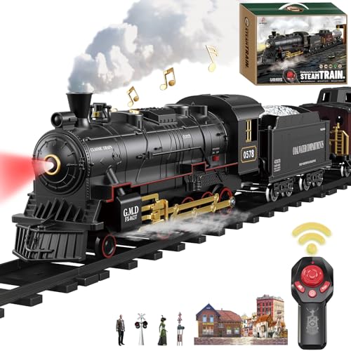 Remote Control Train Set Steam Locomotive, Cargo Car & Tracks, Electric ...
