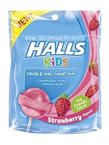 Amazon.com : Halls Kids Pops Cough and Sore Throat Strawberry, 10 ct ...