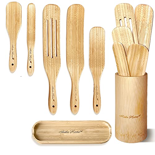 PTGVCTA Auda Home-7 Piece Bamboo Spurtle Set W/Holder and Rest, Wooden ...