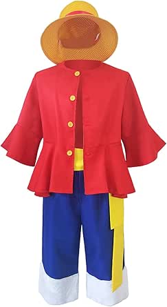hahomin Disfraz de anime Monkey D Luffy 2nd Cosplay rojo camisa ...