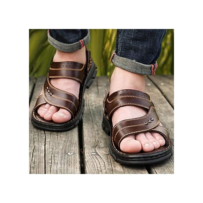 Tianre Sports Genuine Leather Sandals Summer Men’s Open Toe Athletic ...