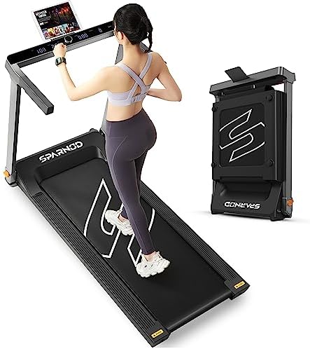 Sparnod Fitness STH-3090: 180° Folding Running Deck, 2-in-1 Walking Pad ...