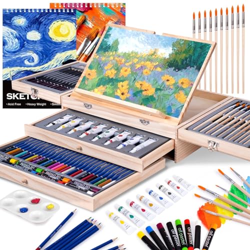 Art Set 85 Piece with Built-in Wooden Easel, 2 Drawing Pad, Art ...