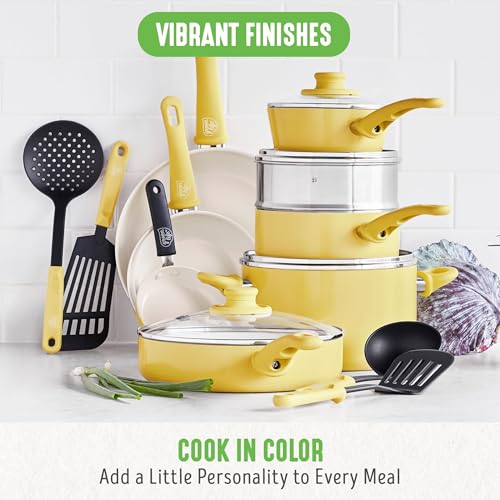 GreenLife Soft Grip Healthy Ceramic Nonstick 16 Piece Kitchen Cookware Pots and Frying Sauce ...
