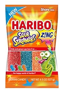 Amazon.com : Haribo Gummi Candy, Z!NG Sour Streamers, 4.5 Ounce (Pack ...