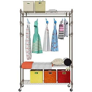 Amazon.com: Wire Shelving Unit with Hanging Rods and Adjustable Hanger ...