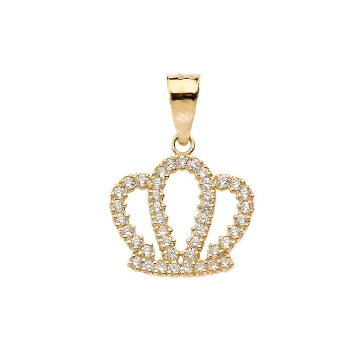 Exquisite 10k Yellow Gold Radiant Diamond Royal Crown Pendant | Amazon.com