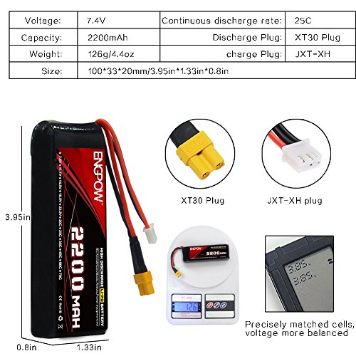ENGPOW 【New Package】 7.4v 2200mah 25C Lipo Batteries for MJX Bugs 3 Force1 F100 Contixo F17 RC ...