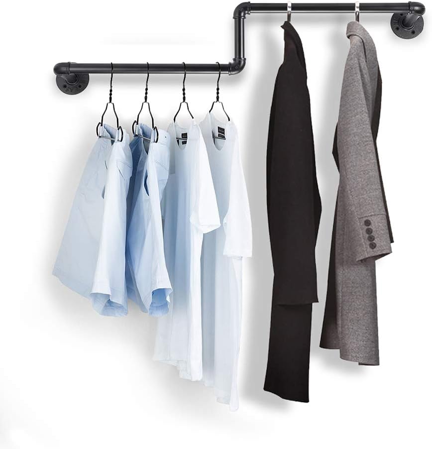 SUMNACON Industrial Clothes Hanging Bar Rack Wall Mounted Clothes Rail ...