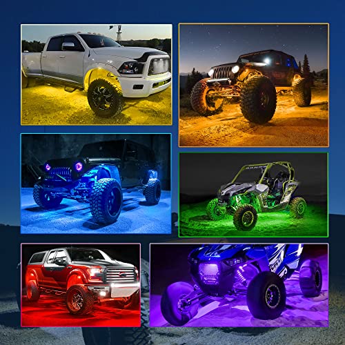 MICTUNING RGB LED Rock Lights with Upgraded APP Bluetooth Controller, Timing Function, Music ...