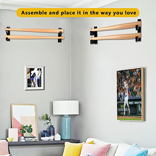 Invech 2 Baseball Bat Holder, Wall Mount Display Case,Sturdy Wood ...