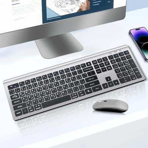 Arabic English Wireless Keyboard and Mouse: 2.4G Bluetooth Rechargeable ...