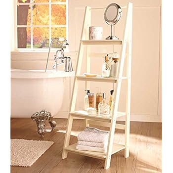 Amazon.com: Antiqued White Cream Ladder Shelf Display Shabby Chic Beach ...