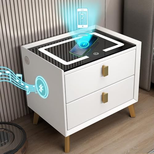 Jantens Smart Bedside Table with Drawers, Coffee Table White Living ...