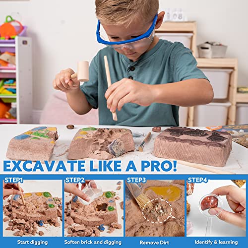 Fossil and Gemstone Dig Kit - 30+ Pcs Digging Kit for Kids Includes 24 ...