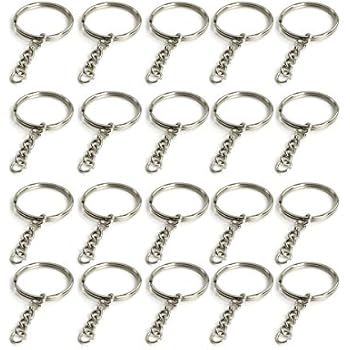 Amazon.com : Bluecell 50pcs 25mm Split Key Chain Ring W/ 25mm Chain ...