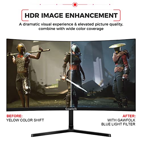 Gawfolk 24” Curved Monitor 75Hz Full HD 1080P, Gaming Display with AMD ...