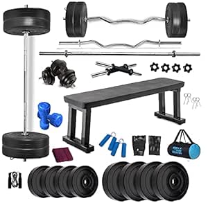 BODYFIT Home Gym Set Combo Kit, Gym Equipment, (16-100 Kg) + 3Ft Curl ...
