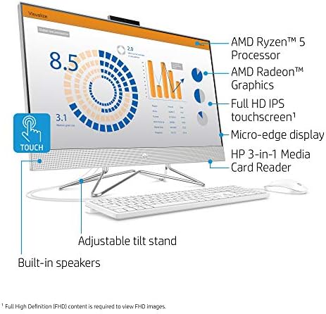 HP 27-inch Touchscreen All-in-One Desktop Computer, AMD Ryzen 5 4500U ...