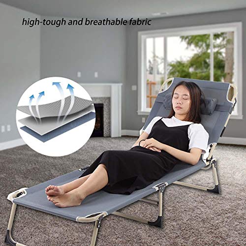 Portable Lounge Chair Chaise Bed Adjustable Reclining Positions Steel ...