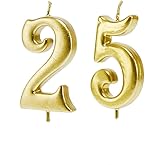 Amazon.com: 25th Birthday Candles for Cake, Number 25 Gold Candles with ...