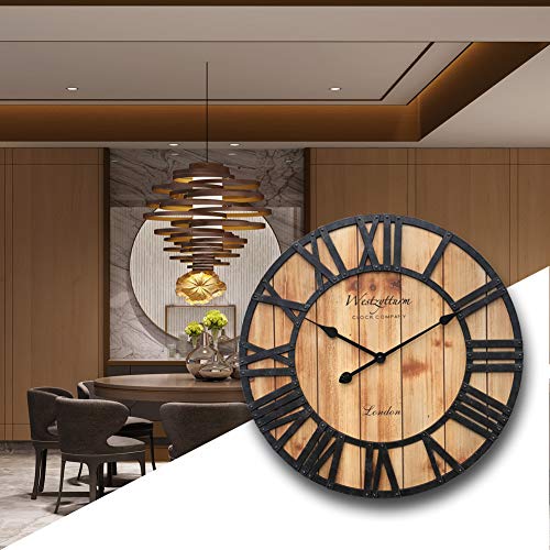 Westzytturm 24 Inch Farmhouse Wooden Clock Large Rustic Wood Wall Clock ...