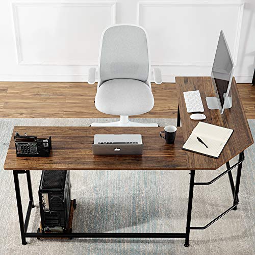 VECELO Modern L-Shaped Corner Computer Desk with CPU Stand/PC Laptop ...