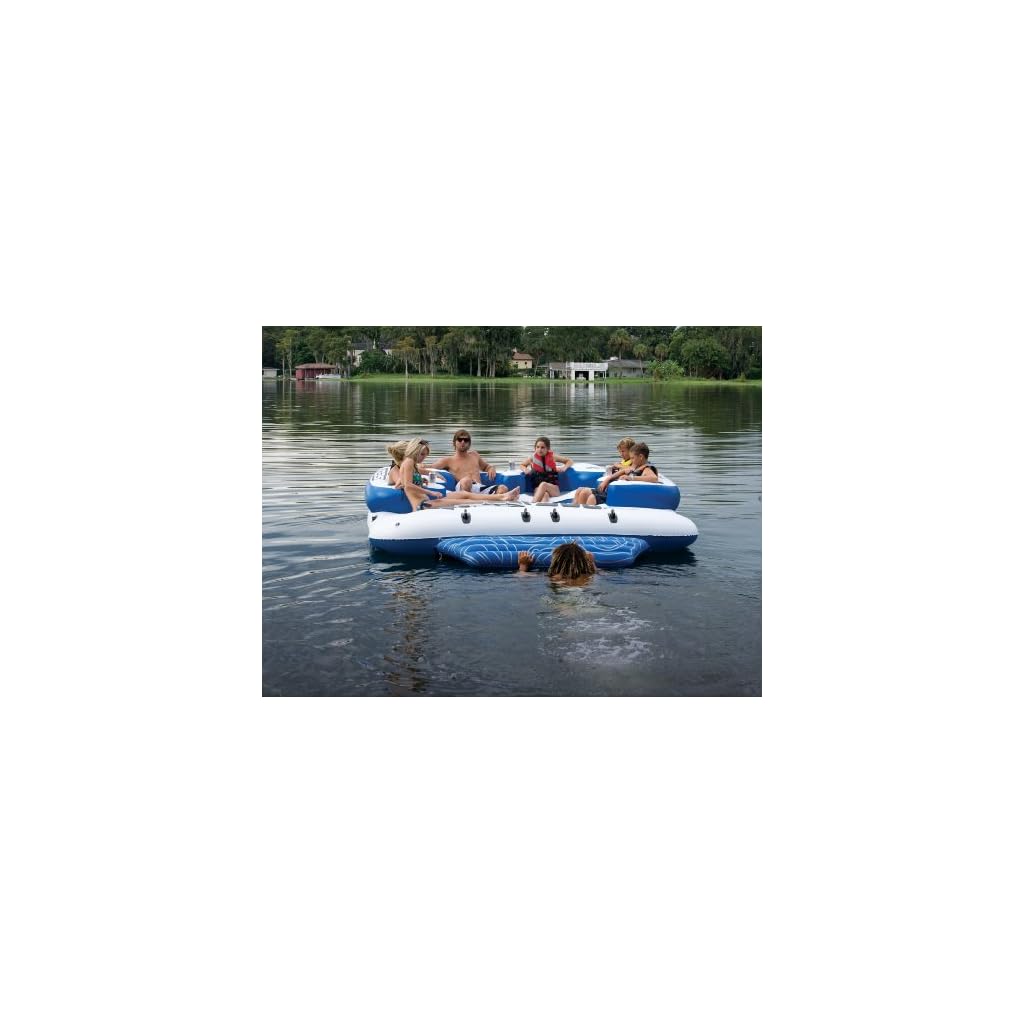 Sea-Doo 8 Person Inflatable Mega Island Lake Float w/ 4 Speaker Music ...