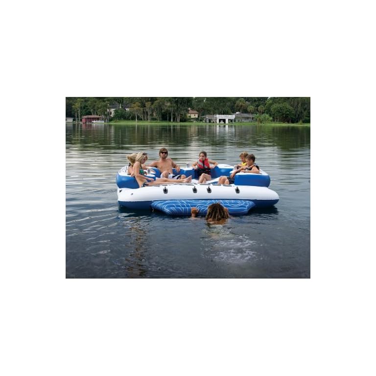 Sea-Doo 8 Person Inflatable Mega Island Lake Float w/ 4 Speaker Music ...