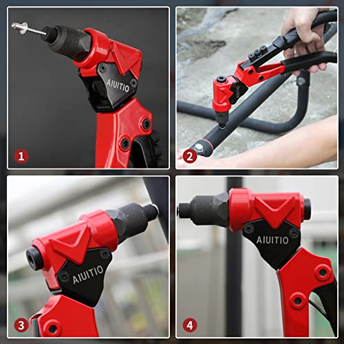 AIUITIO Rivet Gun with 200 Pcs Rivets, Hand Rivet Gun 360° Swivel Head ...
