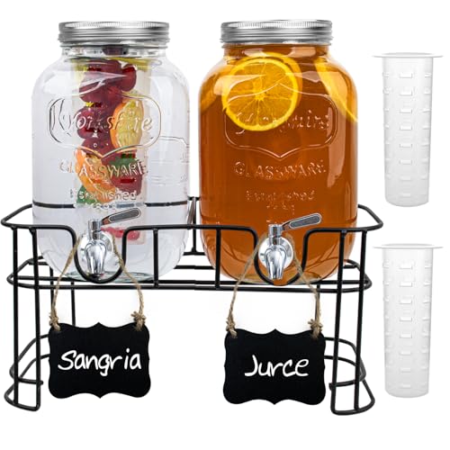 Galssmagic 1 Gallon Glass Drink Dispenser with Stand & Stainless Steel ...