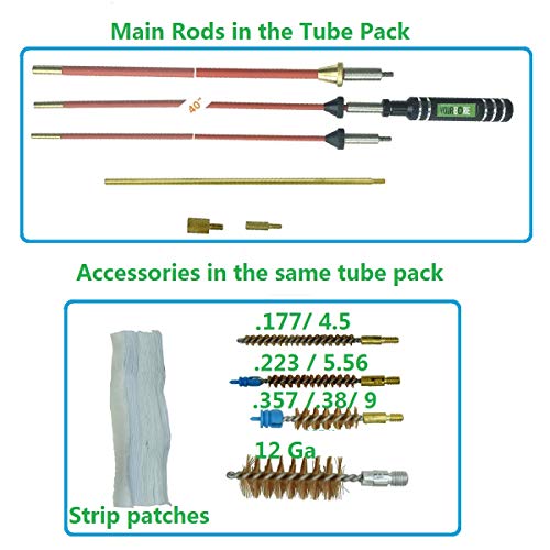 YOURBORE Gun Cleaning one Piece Rod kit 3 rods (4,5,7 mm) 40" Packed in ...